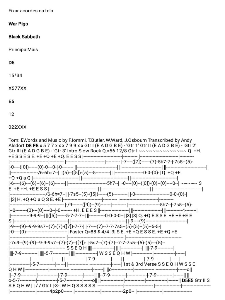 War Pigs | PDF | English Music | Heavy Metal Music