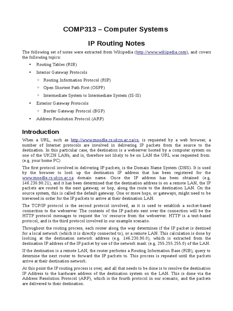 COMP313 - Computer Systems IP Routing Notes | Download Free PDF ...
