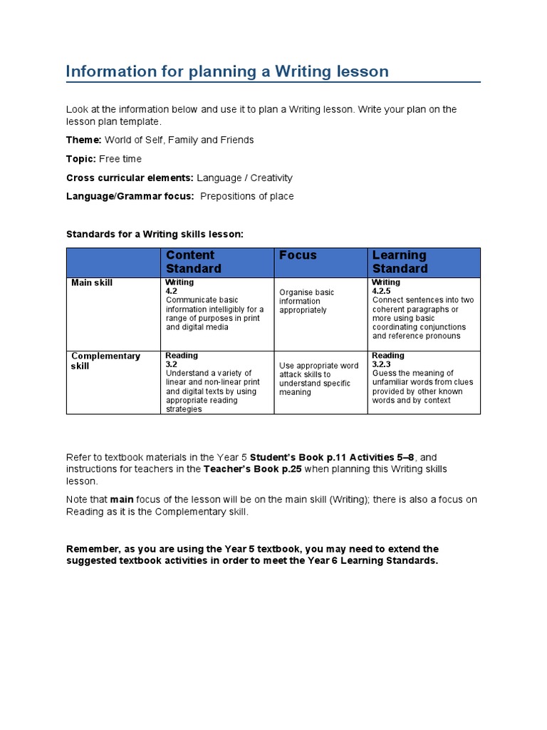 Information For Planning A Writing Lesson - Y6 | PDF | Career & Growth