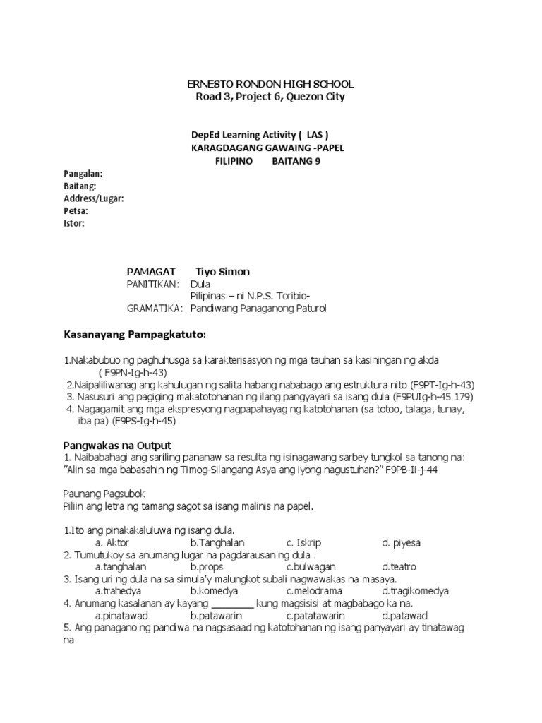 1Q - Worksheet Dula Modyul 2020-2021 | PDF