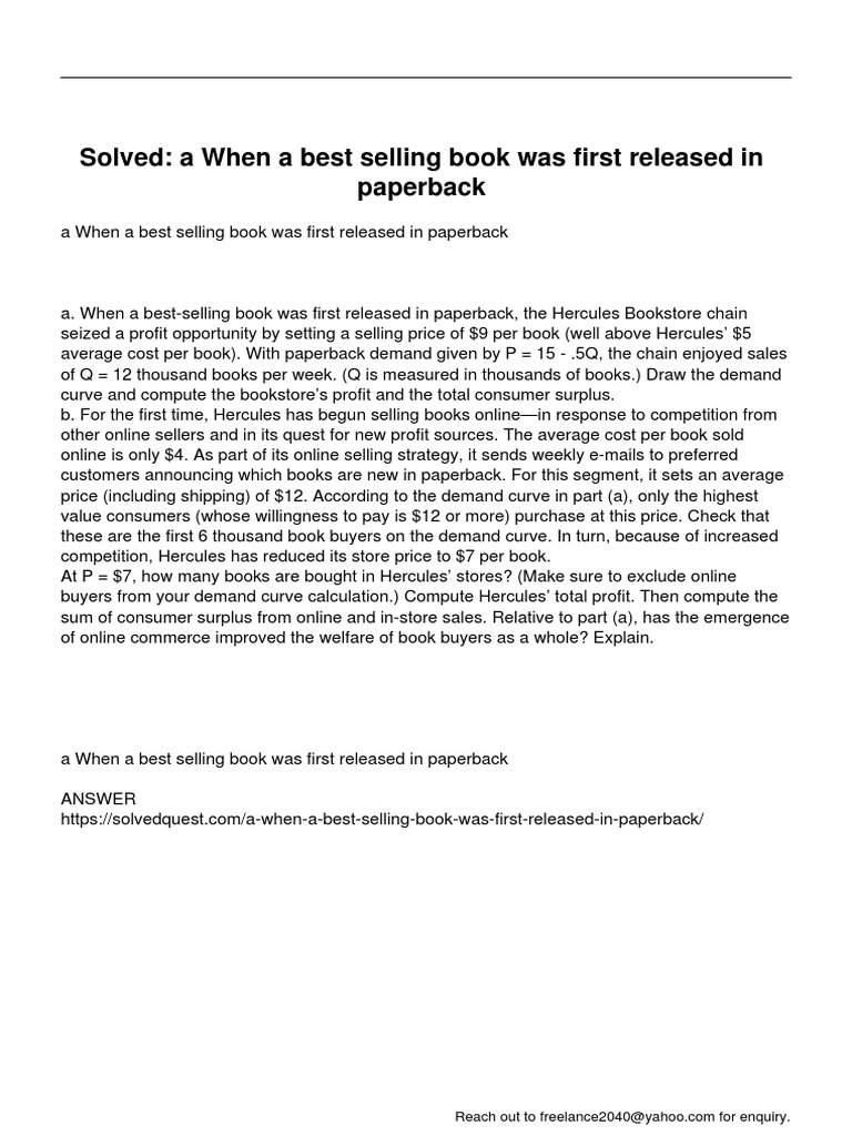 A When A Best Selling Book Was First Released in Paperback | PDF