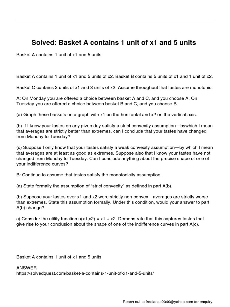 Basket A Contains 1 Unit of x1 and 5 Units | PDF | Utility | Applied ...