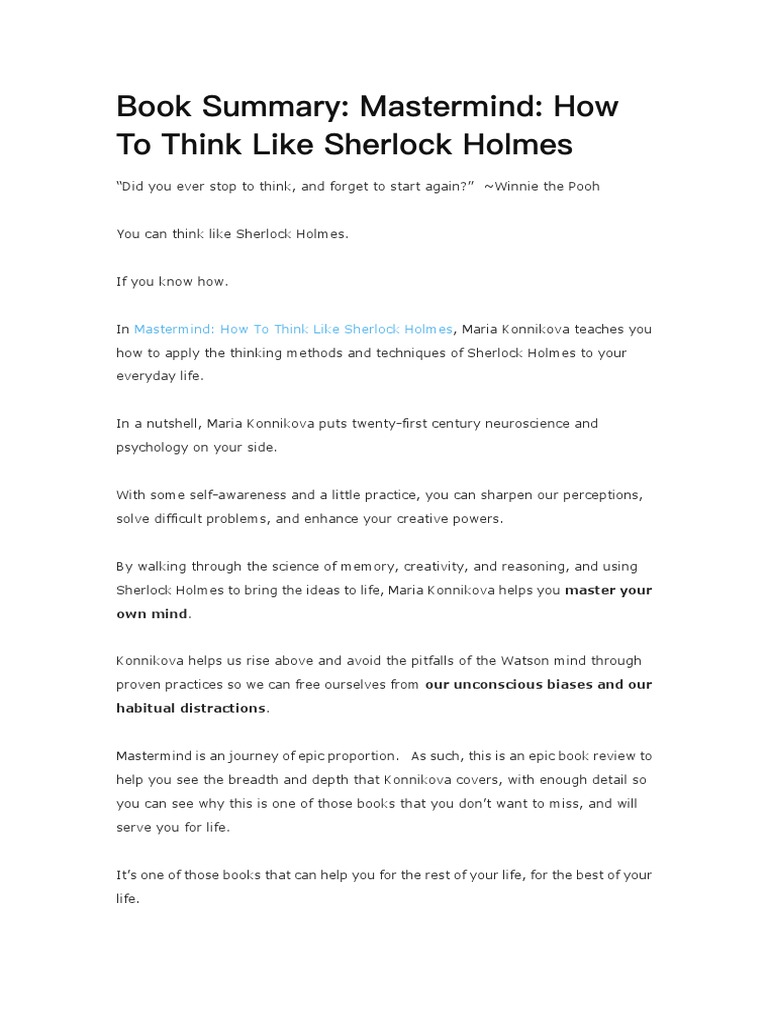 How To Think Like Sherlock Holmes | PDF | Expert | Attention