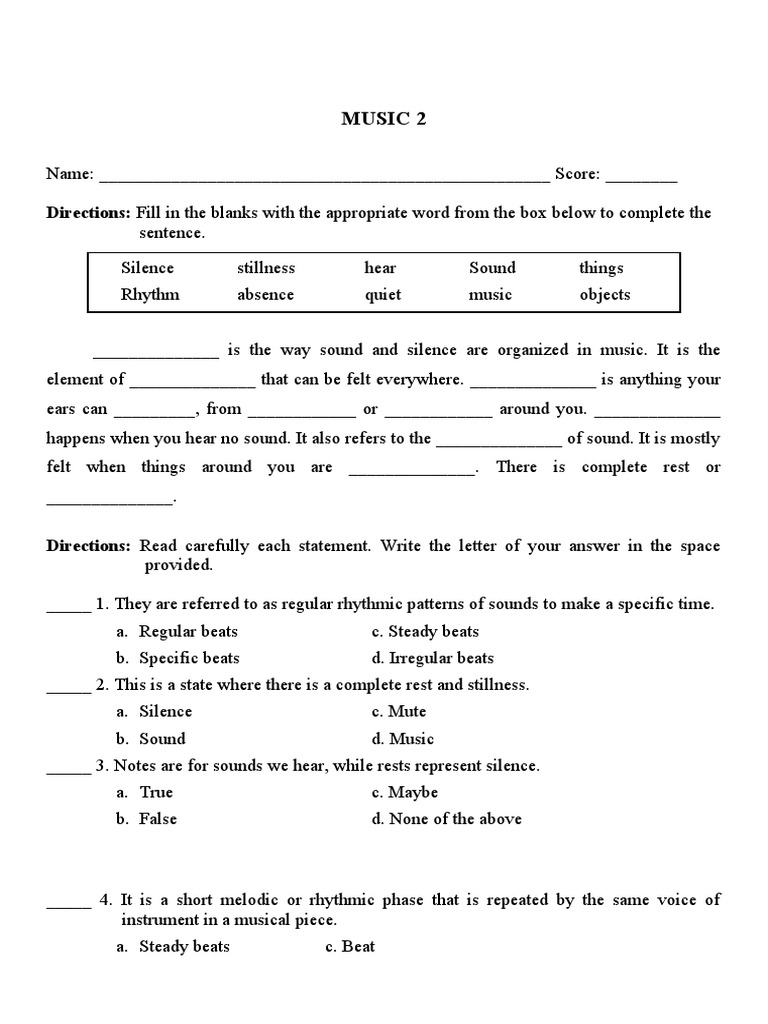 Assessment in MAPEH 2 | PDF | Silence | Rhythm
