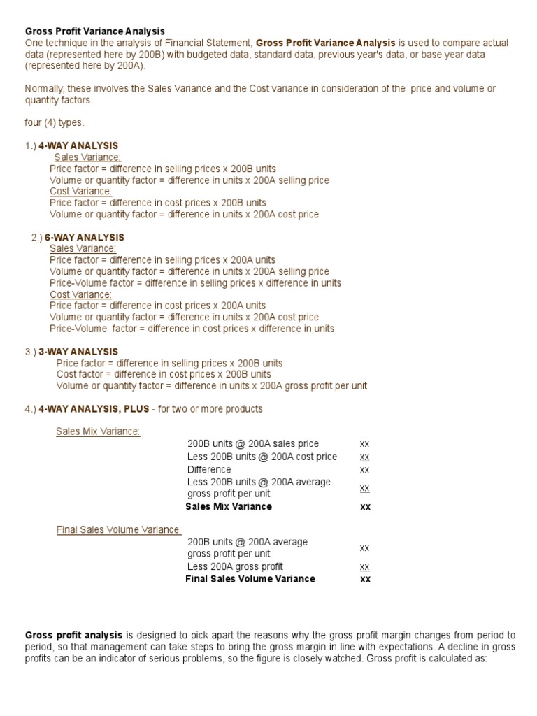 Gross Profit Variance Analysis | Download Free PDF | Gross Margin | Prices