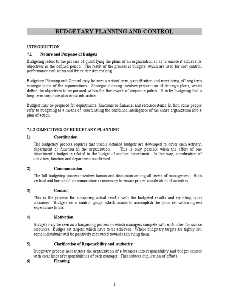 Budgetary Planning and Control: 7.1 Nature and Purposes of Budgets ...