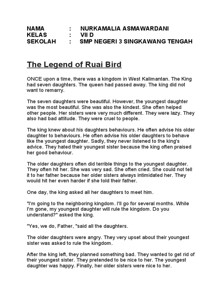 The Legend of Ruai Bird: Nama: Nurkamalia Asmawardani Kelas: Vii D ...