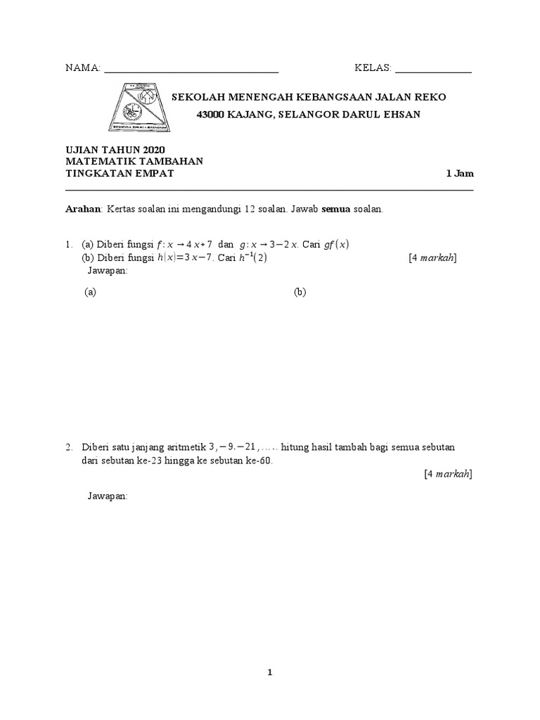 Ujian Add Maths | PDF