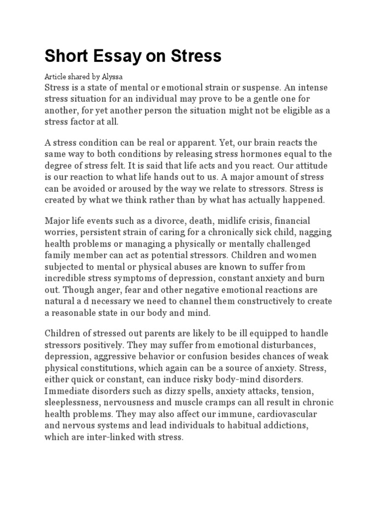 Short Essay On Stress | PDF