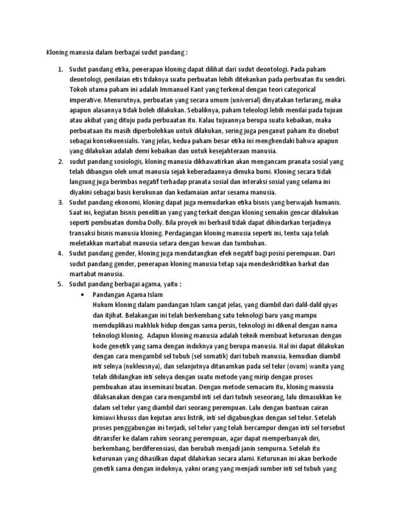 Kloning Manusia Dalam Berbagai Sudut Pandang | PDF