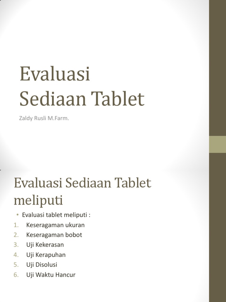 Evaluasi Komprehensif Sediaan Tablet | PDF