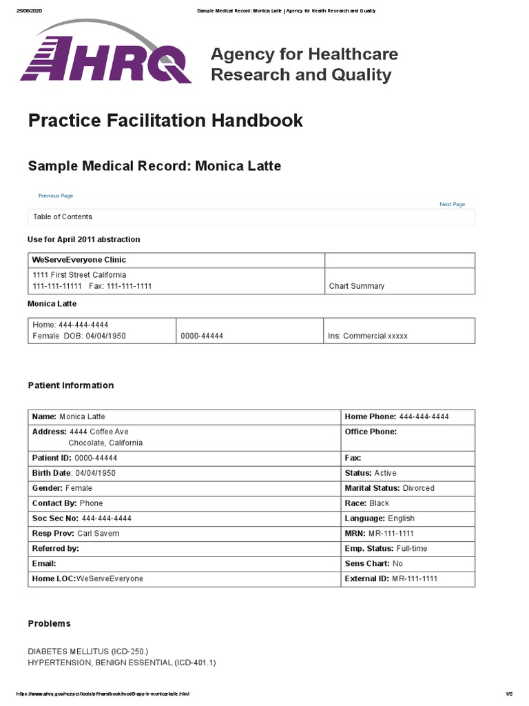 Sample Medical Record for Monica Latte | PDF | Cholesterol | High ...