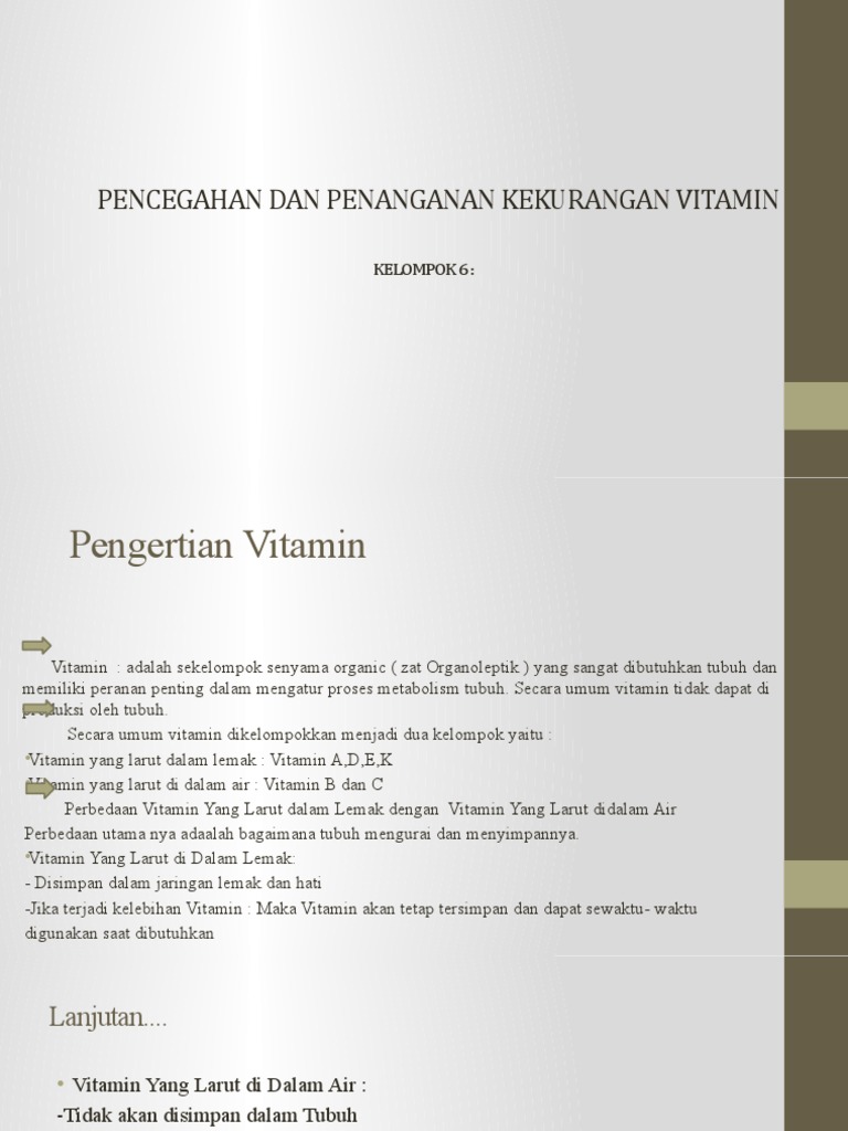 Pencegahan Dan Penanganan Kekurangan Vitamin | PDF