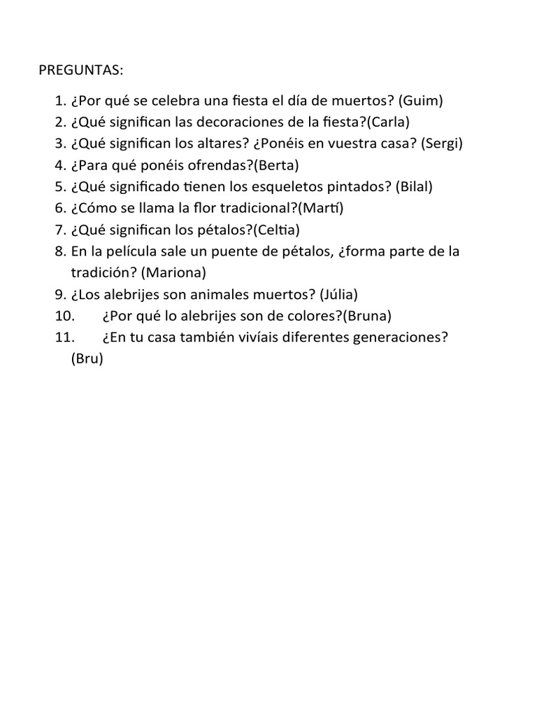 Preguntas Día de Muertos | PDF