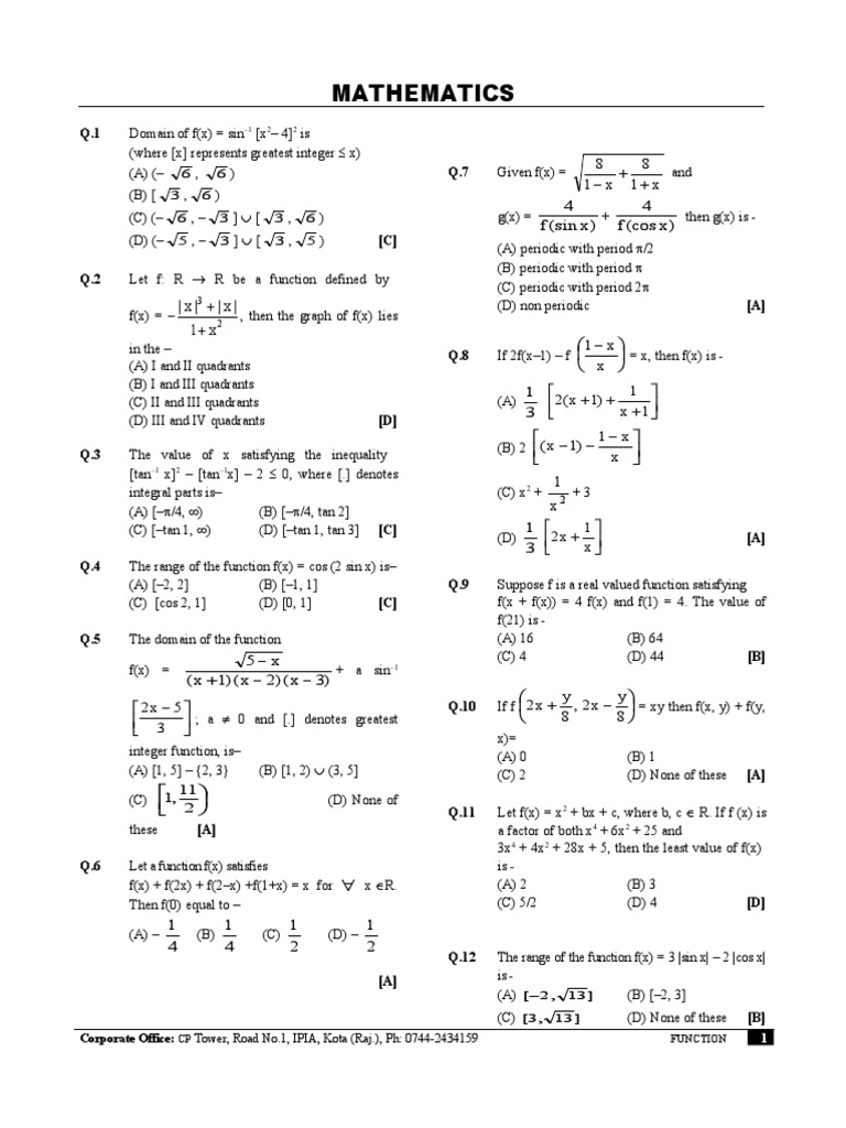 Function SCQ | PDF | Function (Mathematics) | Trigonometric Functions