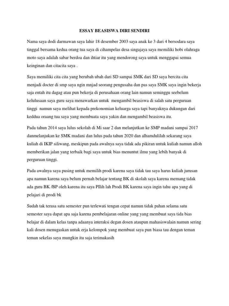 Essay Beasiswa Diri Sendiri | PDF