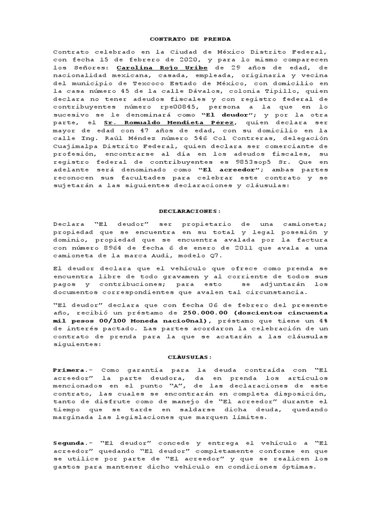 Contrato de Prenda | PDF | Deuda | Derecho privado