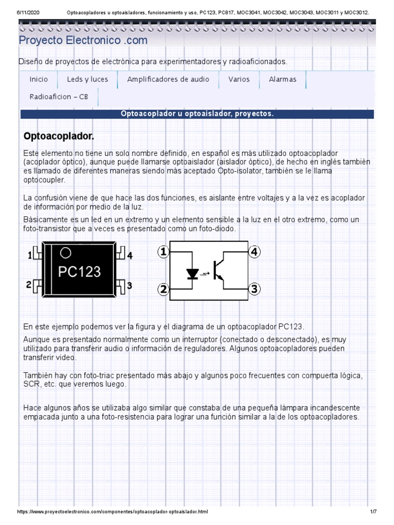 Optoacopladores U Optoaisladores, Funcionamiento y Uso, PC123, PC817 ...