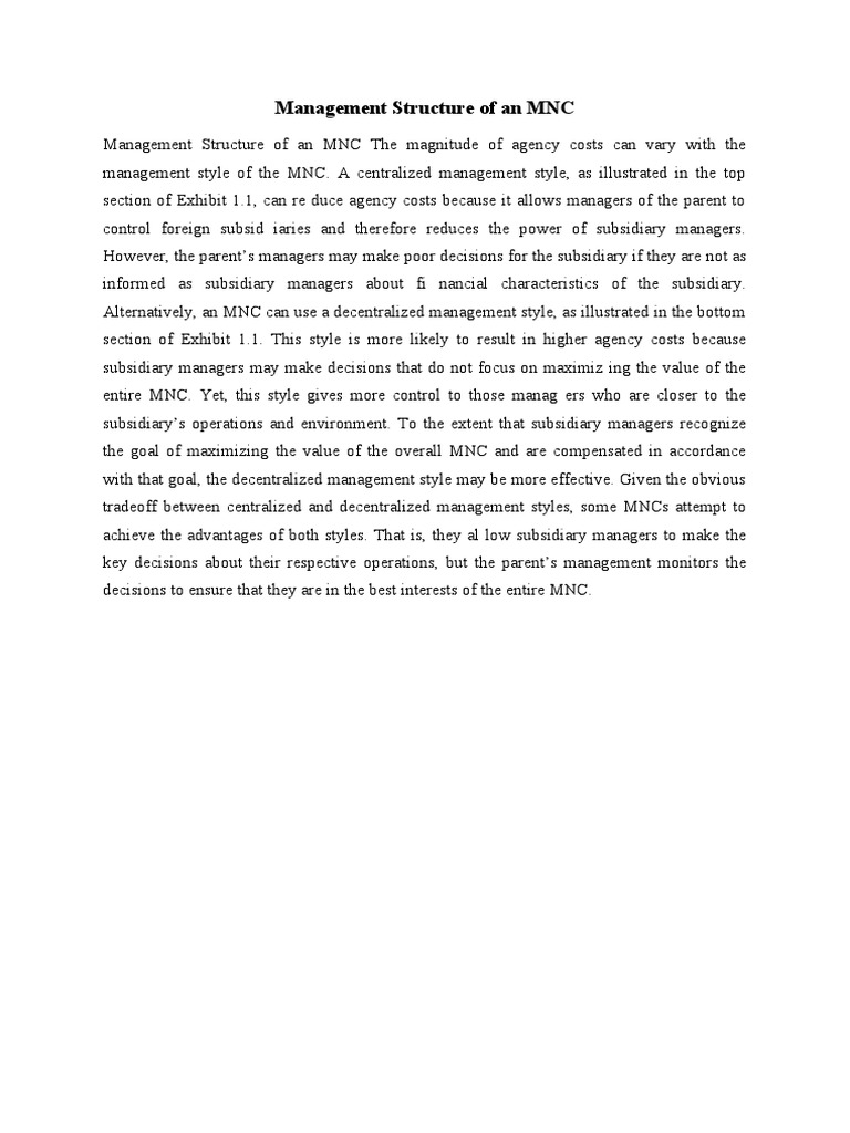 Management Structure of An MNC | PDF