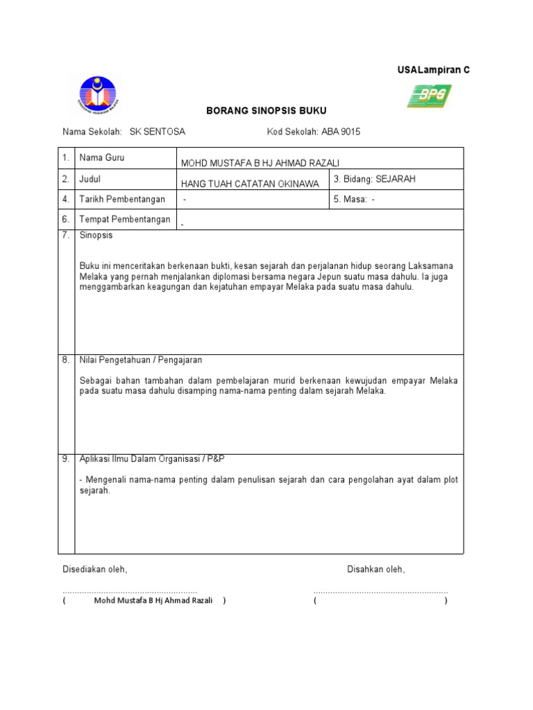 Sinopsis - Sekolah - Doc HANG TUAH | PDF