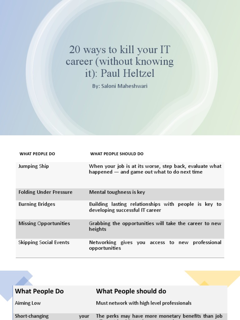 20 Ways To Kill Your IT Career | PDF