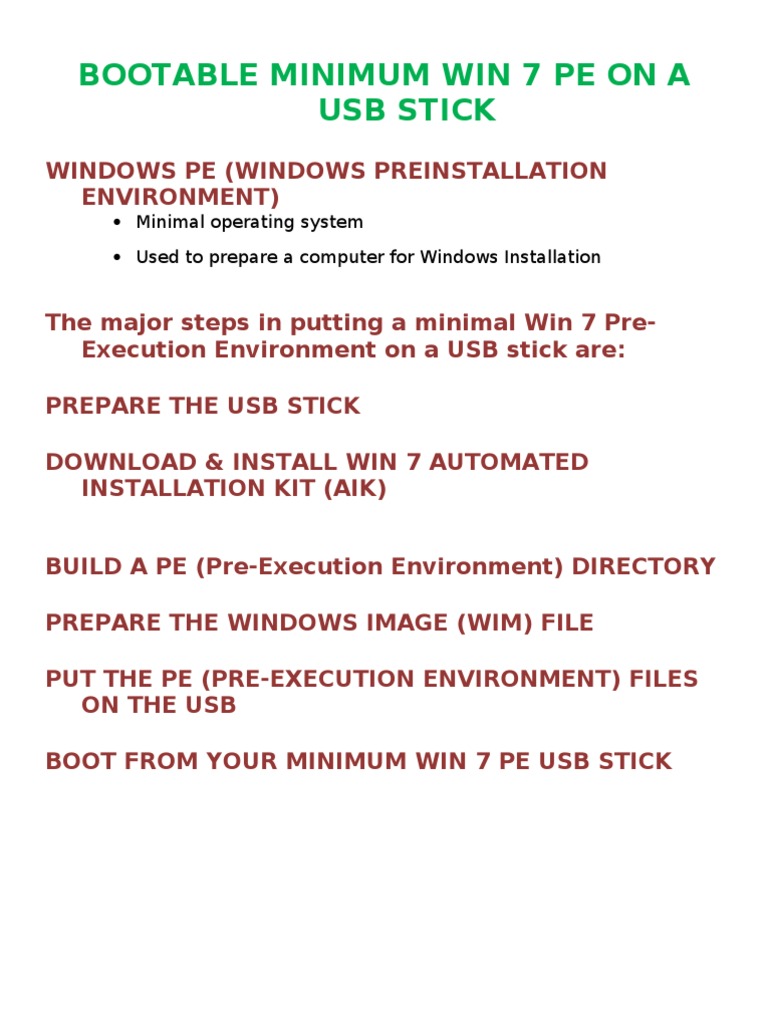 Bootable Minimum Win 7 Pe On A Usb Stick | PDF | Booting | Command Line Interface
