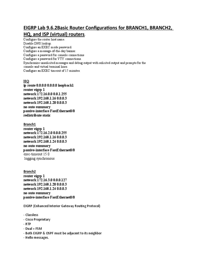 EIGRP Router Configurations Guide | PDF | Computing | Router (Computing)