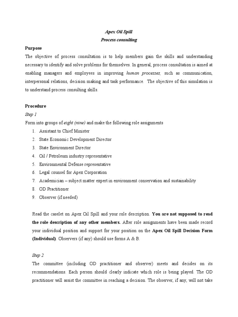Apex Oil Spill Fact Sheet, Individual and Group Decision Forms LATEST ...