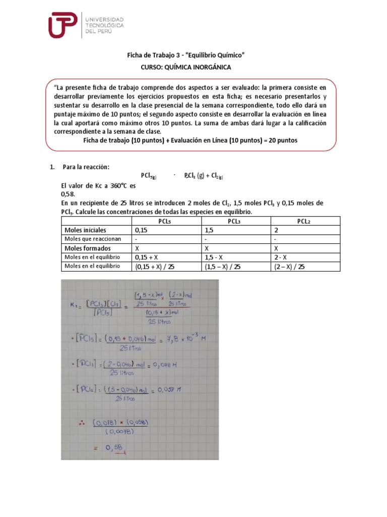 Ficha de Trabajo 3 - Equilibrio Quimico | PDF | Equilibrio químico | Química Física