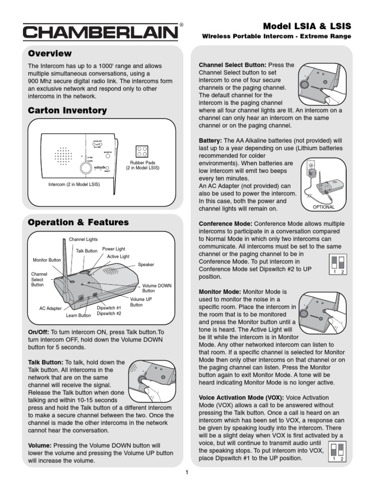 Chamberlain Intercom Manual | PDF | Telephone | Radio