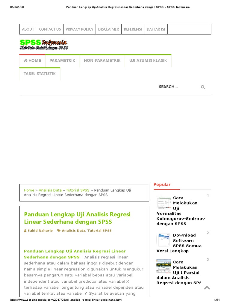 Panduan Lengkap Uji Analisis Regresi Linear Sederhana Dengan SPSS ...