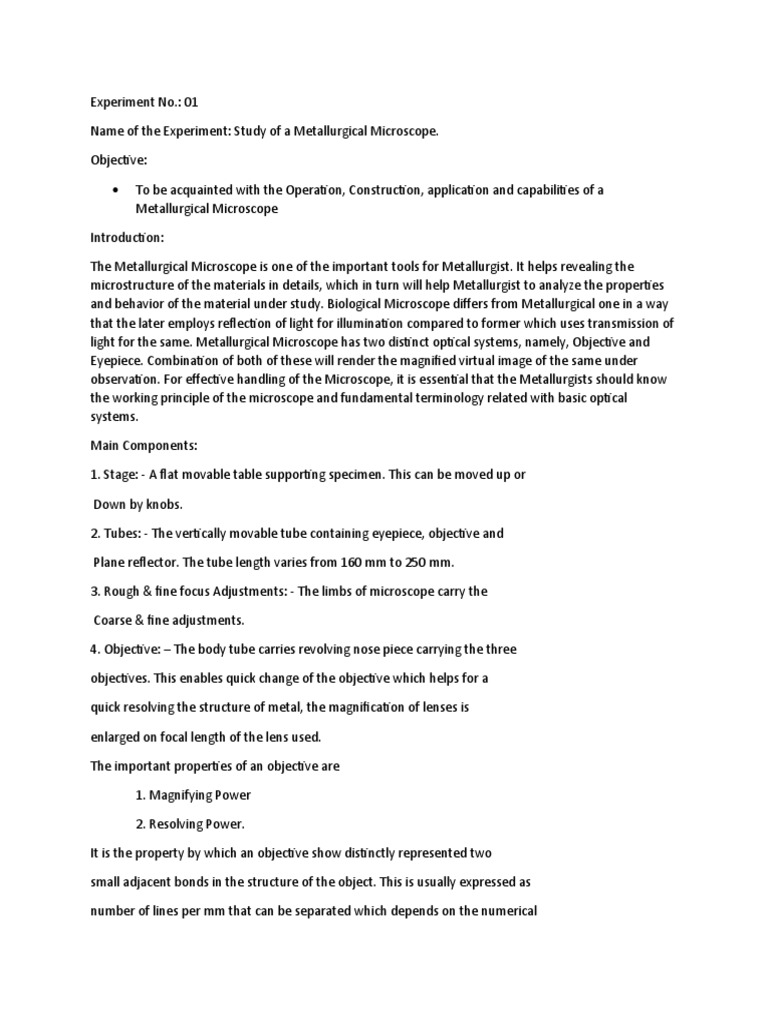 Metallurgical Microscope Pdf Angular Resolution Glass Applications