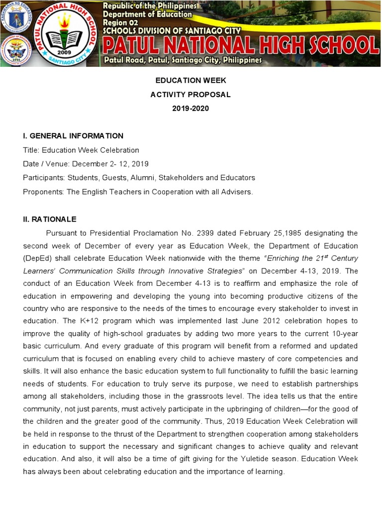 Education Week Activity Proposal 2019-2020 | Download Free PDF ...