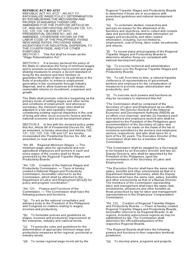 Ra 6727 | PDF | Employment | Collective Bargaining