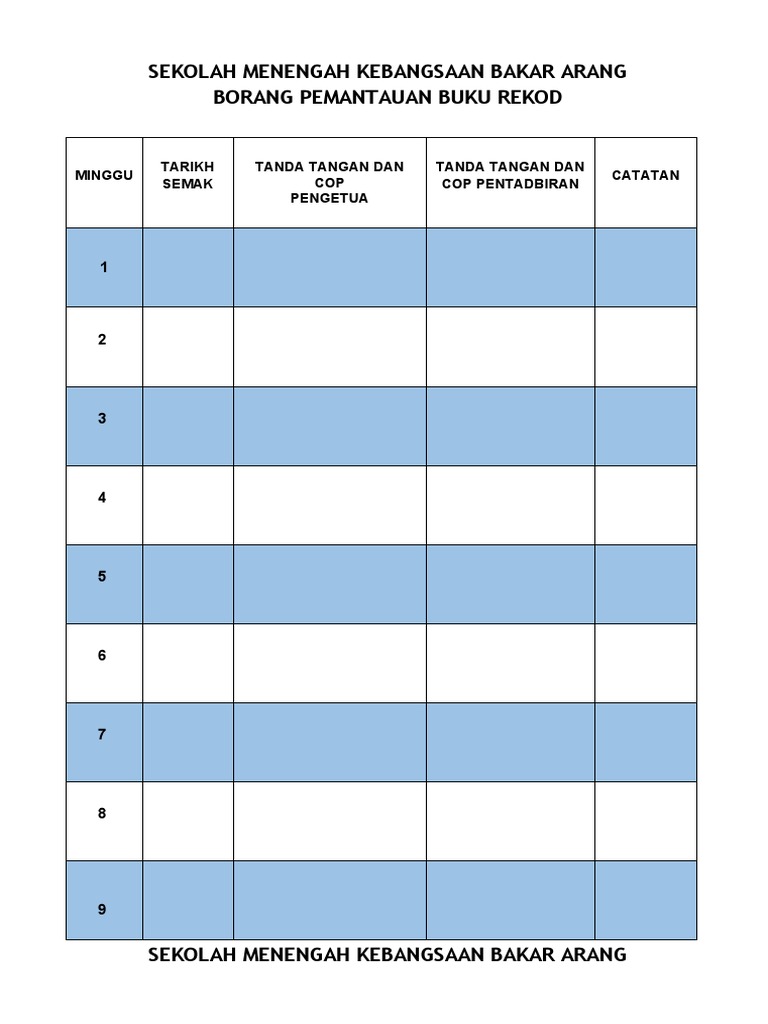 Borang Pemantauan Buku Rekod | PDF