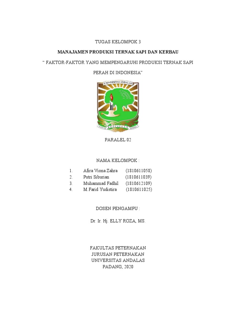 MAN SAPI DAN KERBAU (02) Kelompok 3 - Faktor-Faktor Produksi Susu Pada ...