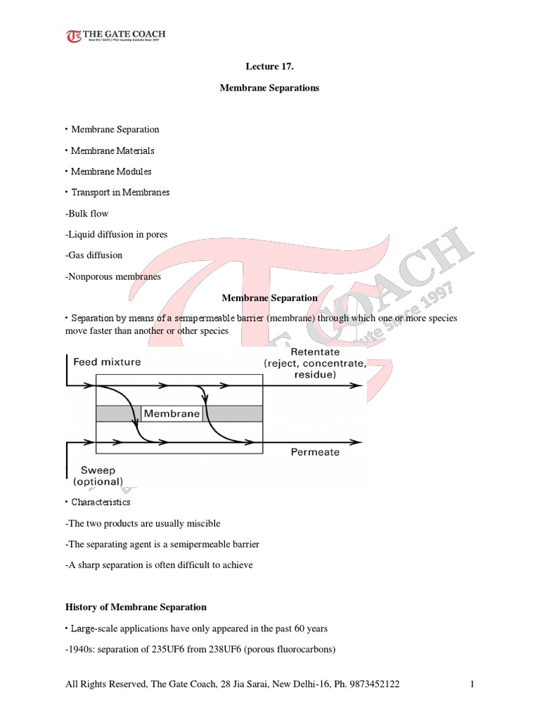 Introduction To Membrane Separation | PDF | Membrane | Membrane Technology