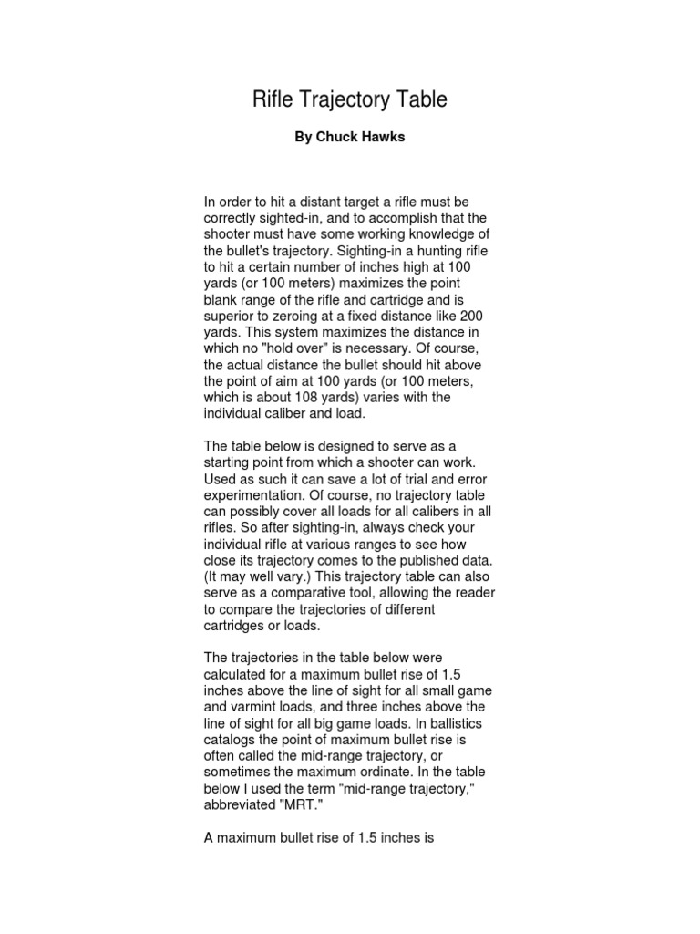 Rifle Trajectory Table | PDF | Bullet | Telescopic Sight