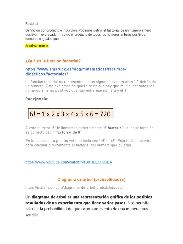 Definición y uso del factorial matemático | PDF | Métodos y materiales ...