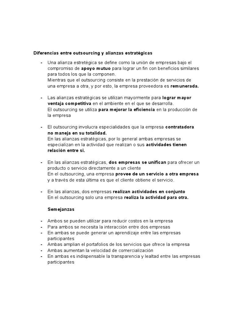 Outsourcing vs. Alianzas Estratégicas | PDF