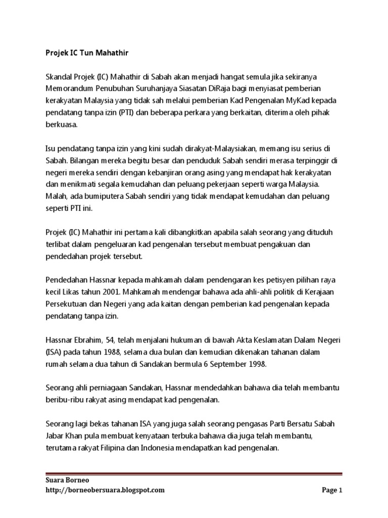 Skandal Projek IC Mahathir di Sabah | PDF