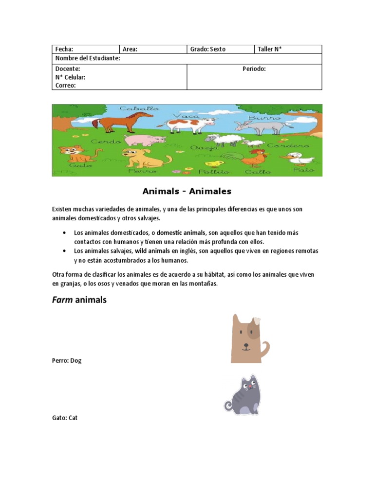 Actividades de animales en inglés para niños | PDF