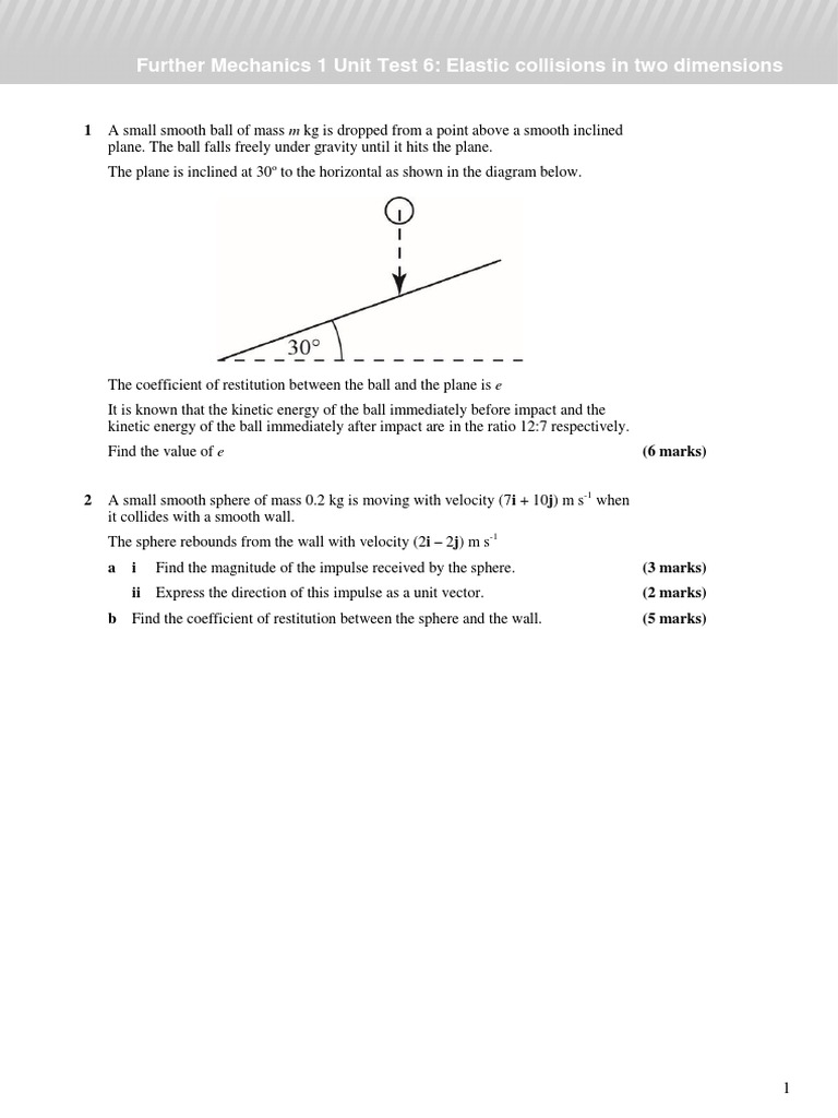 FM 1 Unit Test 6 Elastic Collisions in Two Dimensions | PDF | Collision ...