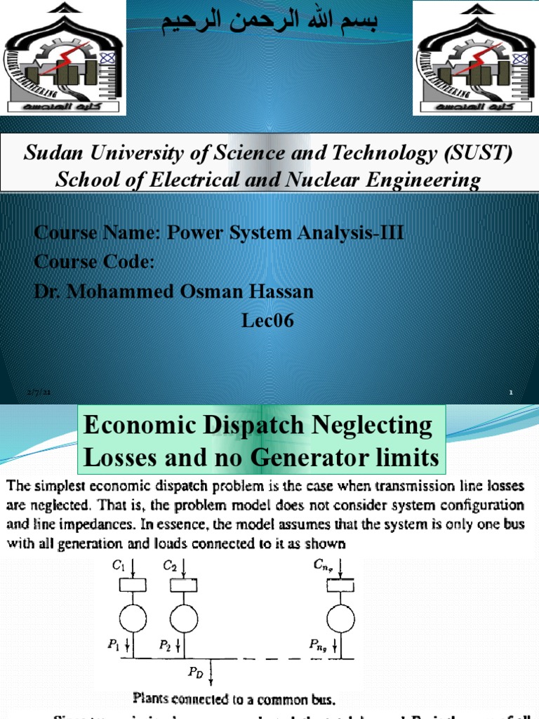 Economic Dispatch in Power Systems | PDF | Equations | Algorithms