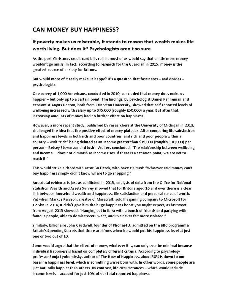 Can Money Buy Happiness? | PDF | Happiness | Well Being