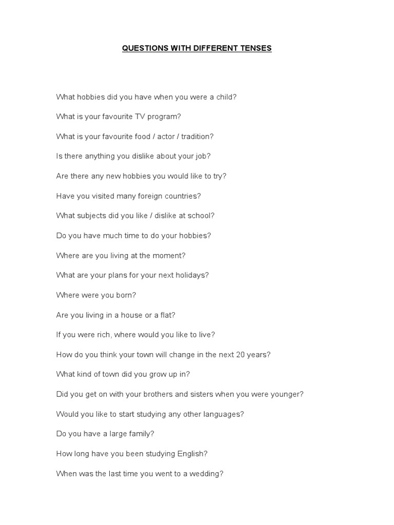 Questions With Different Tenses | PDF | Language Arts & Discipline ...