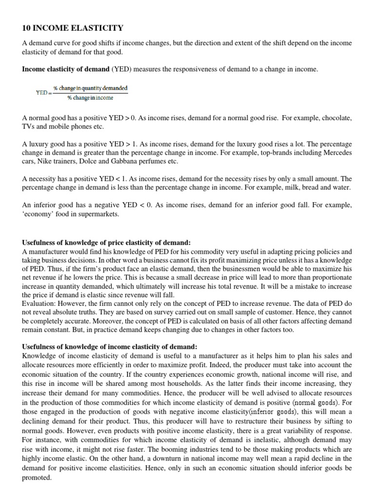 10 Income Elasticity: Income Elasticity of Demand (YED) Measures The ...