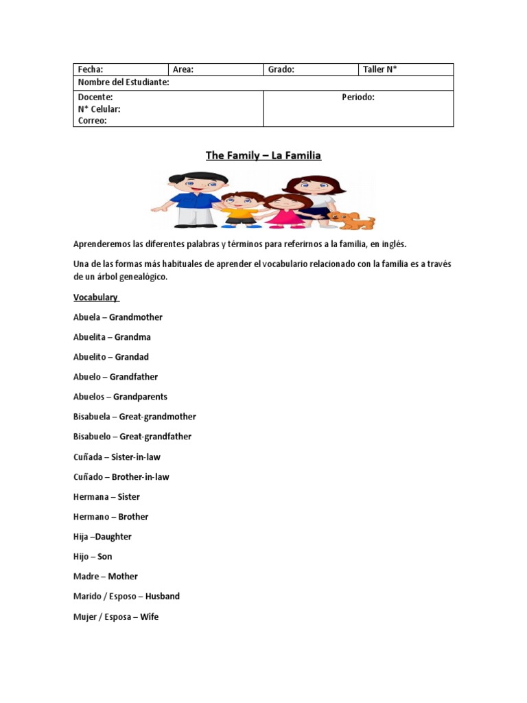 Taller de Ingles La Familia | PDF