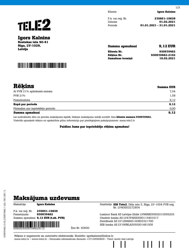 Tele2 Invoice 930970462-2102 3 | PDF