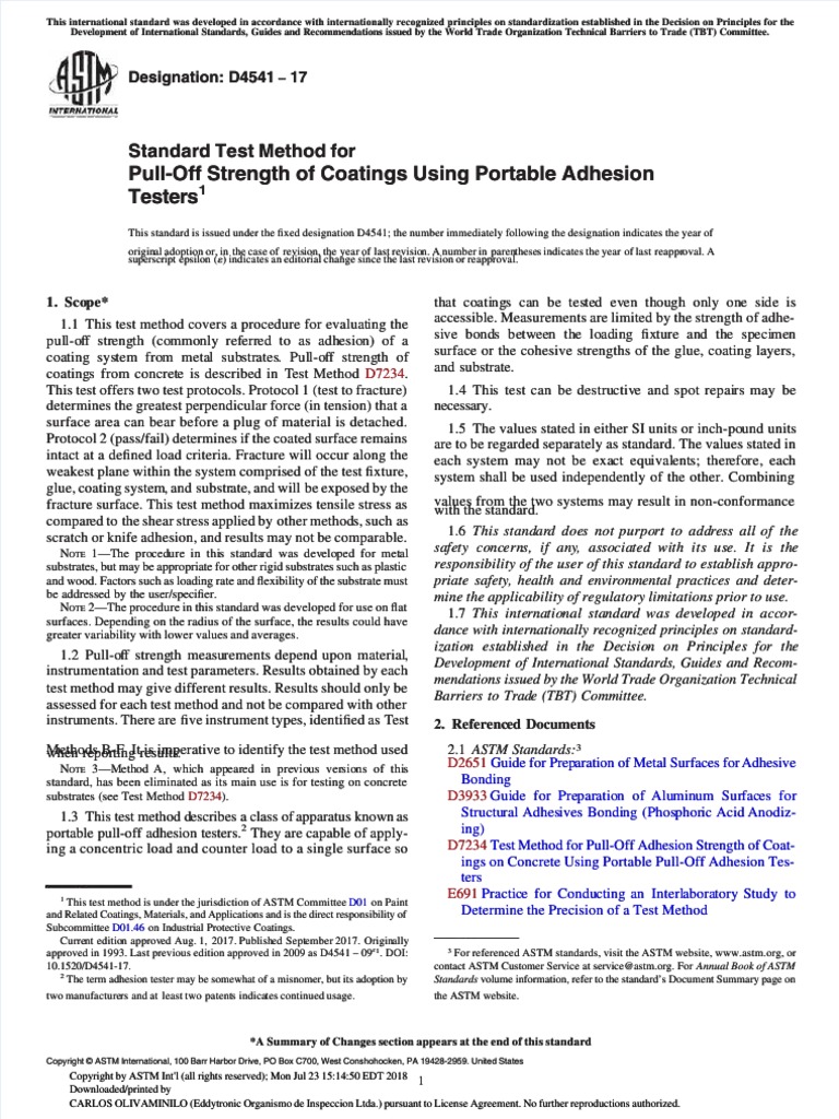 ASTM D4541 - 17 - Standard Test Method For Pull-Off Strength of ...
